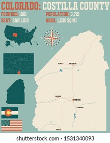 Large Detailed Map Costilla County Colorado: เวกเตอร์สต็อก (ปลอดค่า ...