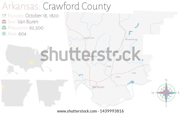 Large Detailed Map Crawford County Arkansas: vector de stock (libre de ...