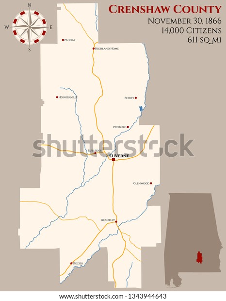 Large Detailed Map Crenshaw County Alabama: vector de stock (libre de ...