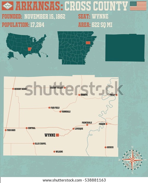 Large Detailed Map Cross County Arkansas Stock Vector (Royalty Free ...