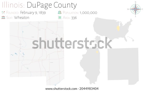 Large Detailed Map Dupage County Illinois Stock Vector (Royalty Free ...