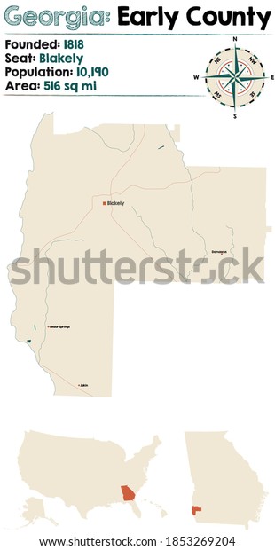 Large Detailed Map Early County Georgia Stock Vector (Royalty Free ...