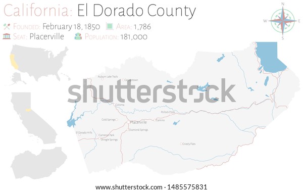 Large Detailed Map El Dorado County: เวกเตอร์สต็อก (ปลอดค่าลิขสิทธิ์ ...