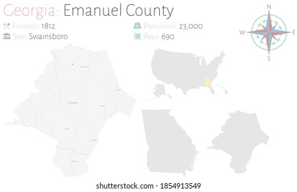 Large Detailed Map Emanuel County Georgia Stock Vector (Royalty Free ...