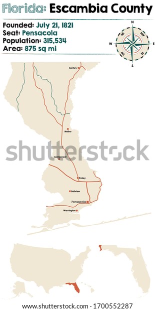 Large Detailed Map Escambia County Florida Stock Vector (Royalty Free ...