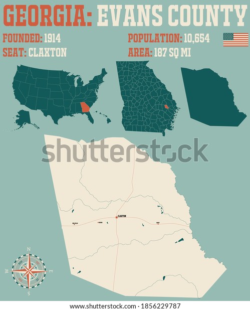 Large Detailed Map Evans County Georgia Stock Vector (Royalty Free ...