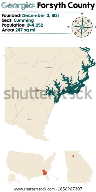 Large Detailed Map Forsyth County Georgia: เวกเตอร์สต็อก (ปลอดค่า ...