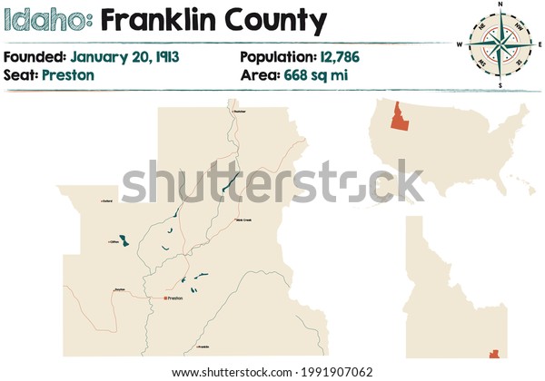 Large Detailed Map Franklin County Idaho: เวกเตอร์สต็อก (ปลอดค่า ...