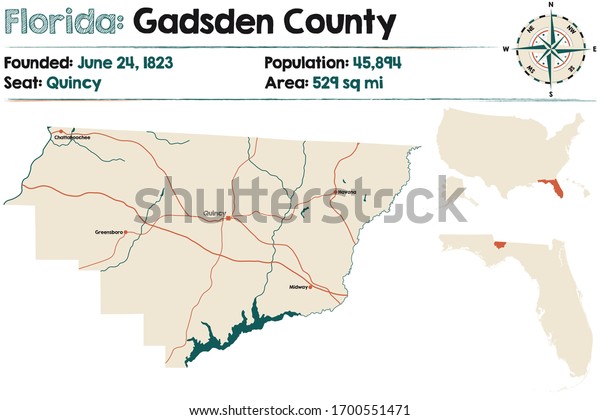 Large Detailed Map Gadsden County Florida Stock Vector (Royalty Free ...