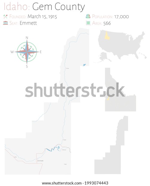 Large Detailed Map Gem County Idaho Stock Vector Royalty Free 1993074443 Shutterstock