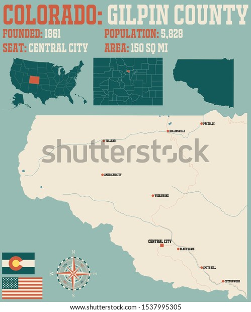 Large Detailed Map Gilpin County Colorado: Stock-Vektorgrafik ...