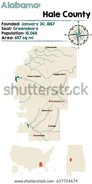 Large Detailed Map Hale County Alabama Stock Vector (Royalty Free ...