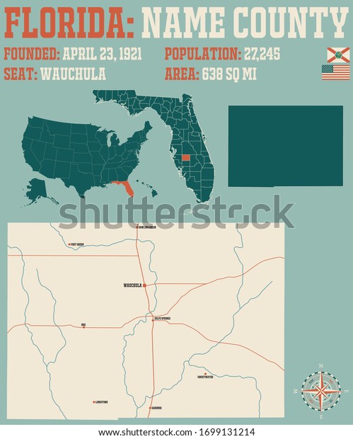 Large Detailed Map Hardee County Florida: เวกเตอร์สต็อก (ปลอดค่า ...