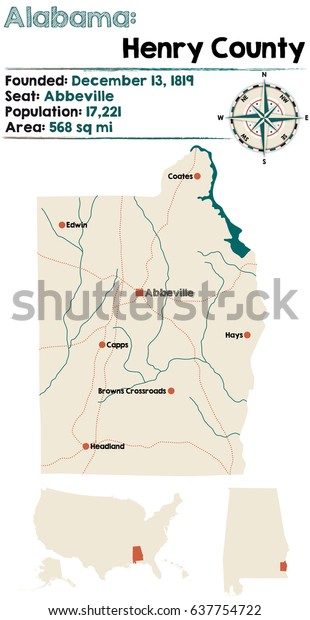 Large Detailed Map Henry County Alabama Stock Vector (Royalty Free ...