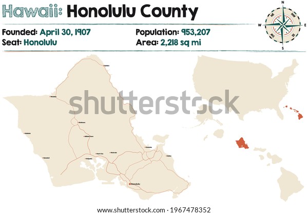 Large Detailed Map Honolulu County Hawaii Stock Vector (Royalty Free ...
