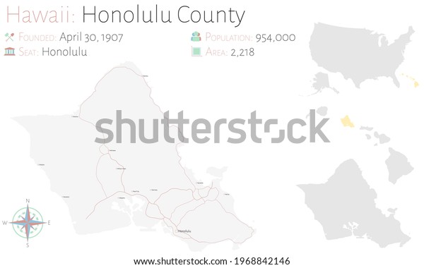 Large Detailed Map Honolulu County Hawaii 库存矢量图（免版税）1968842146 ...