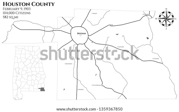 Large Detailed Map Houston County Alabama : image vectorielle de stock ...