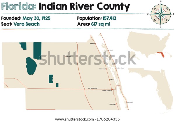 Large Detailed Map Indian River County Stock Vector (Royalty Free ...