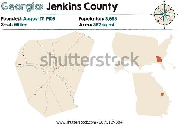 Large Detailed Map Jenkins County Georgia: стоковая векторная графика ...