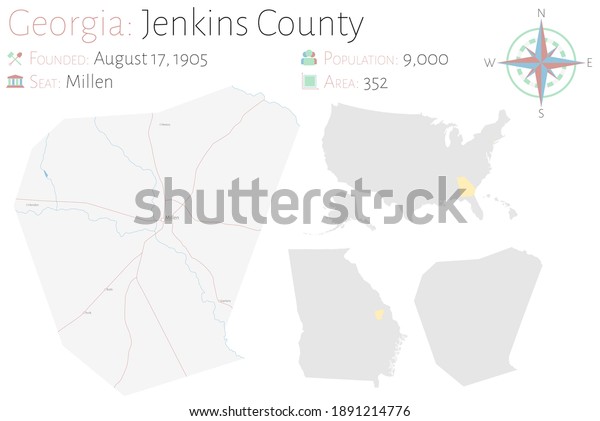 Large Detailed Map Jenkins County Georgia: เวกเตอร์สต็อก (ปลอดค่า ...