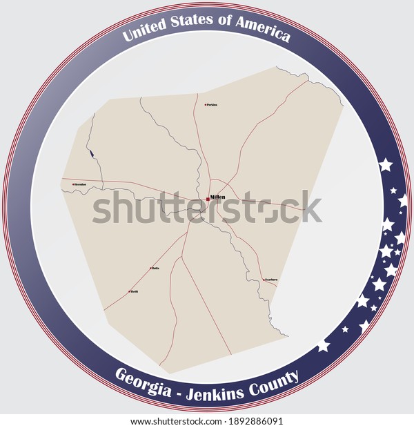 Large Detailed Map Jenkins County Georgia: เวกเตอร์สต็อก (ปลอดค่า ...
