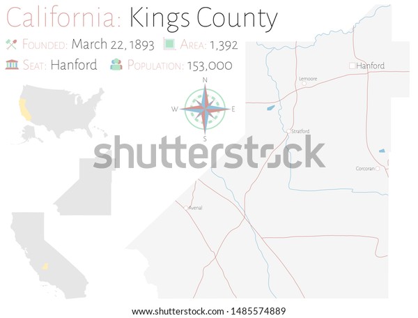 Large Detailed Map Kings County California: เวกเตอร์สต็อก (ปลอดค่า ...