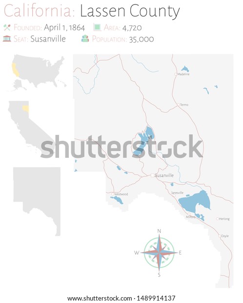 Large Detailed Map Lassen County California Stock Vector (Royalty Free ...
