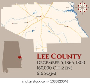 Large Detailed Map Lee County Alabama Stock Vector (Royalty Free ...