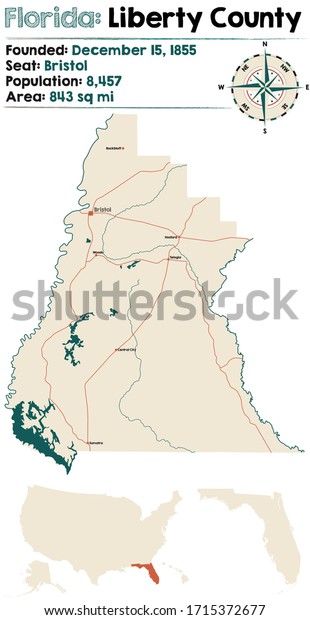 Large Detailed Map Liberty County Florida Stock Vector (Royalty Free ...