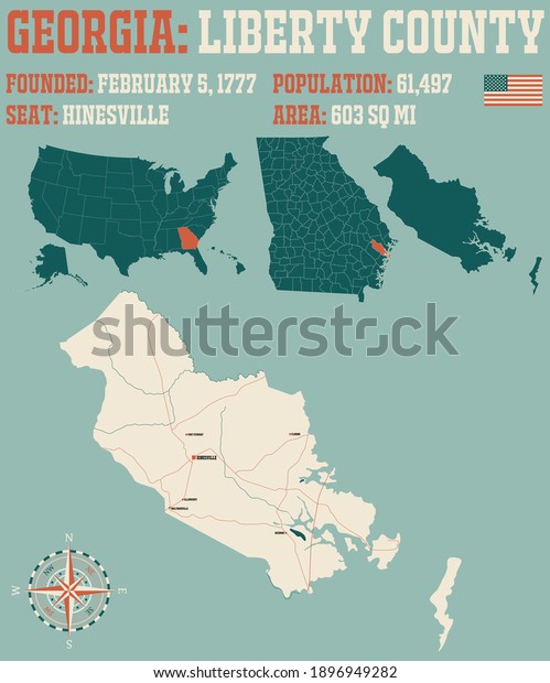 Large Detailed Map Liberty County Georgia Stock Vector (Royalty Free ...