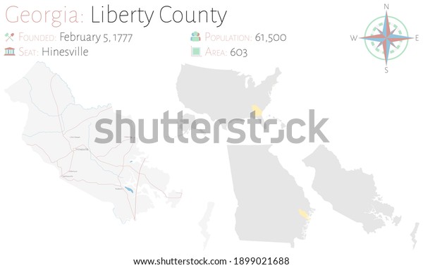 Large Detailed Map Liberty County Georgia Stok Vektör (Telifsiz ...