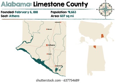 Large Detailed Map Limestone County Alabama: vector de stock (libre de ...