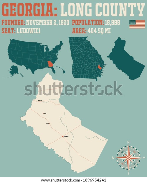 Large Detailed Map Long County Georgia: เวกเตอร์สต็อก (ปลอดค่าลิขสิทธิ์ ...