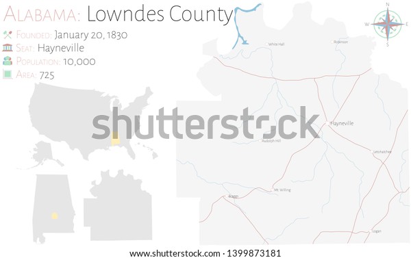 Large Detailed Map Lowndes County Alabama: เวกเตอร์สต็อก (ปลอดค่า ...
