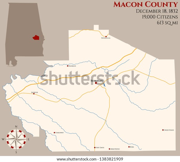 Large Detailed Map Macon County Alabama: เวกเตอร์สต็อก (ปลอดค่า ...
