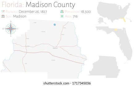 Large Detailed Map Madison County Florida: เวกเตอร์สต็อก (ปลอดค่า ...