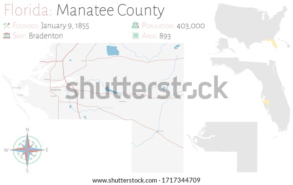 Large Detailed Map Manatee County Florida Stock Vector (Royalty Free ...