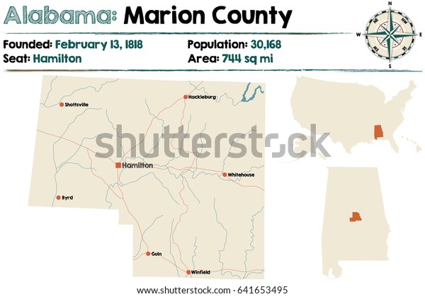 Large Detailed Map Marion County Alabama Stock Vector (Royalty Free ...