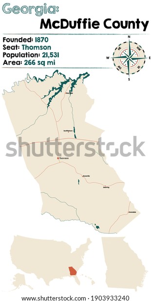 Large Detailed Map Mcduffie County Georgia Stock Vector (Royalty Free ...