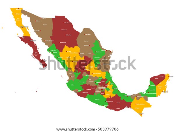 Large Detailed Map Mexico Regions Main: vetor stock (livre de direitos ...