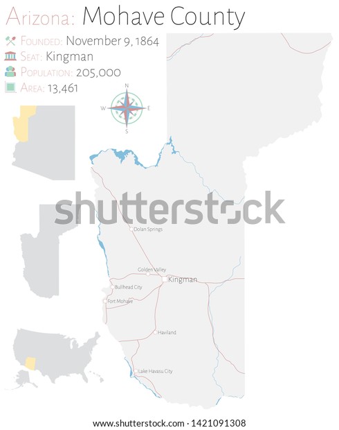 Large and detailed map of Mohave county in Arizona, USA.