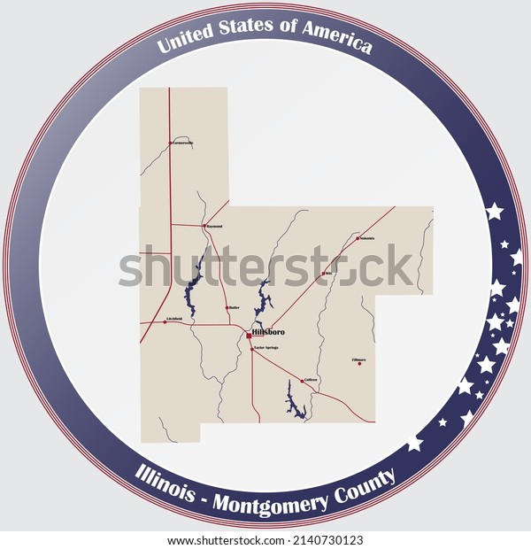 Vektor Stok Large Detailed Map Montgomery County Illinois (Tanpa ...