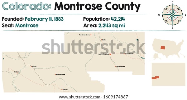 Large Detailed Map Montrose County Colorado: เวกเตอร์สต็อก (ปลอดค่า ...
