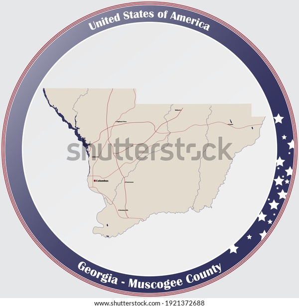 Large Detailed Map Muscogee County Georgia: เวกเตอร์สต็อก (ปลอดค่า ...