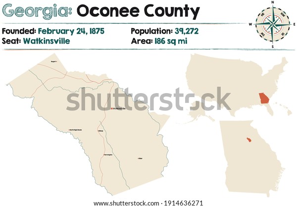 Large Detailed Map Oconee County Georgia: เวกเตอร์สต็อก (ปลอดค่า ...