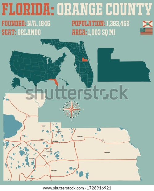 Large Detailed Map Orange County Florida Stock Vector (Royalty Free ...