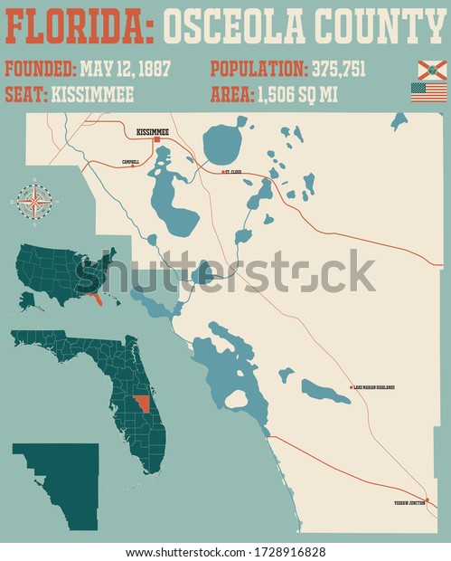 Large Detailed Map Osceola County Florida Stock Vector (Royalty Free ...