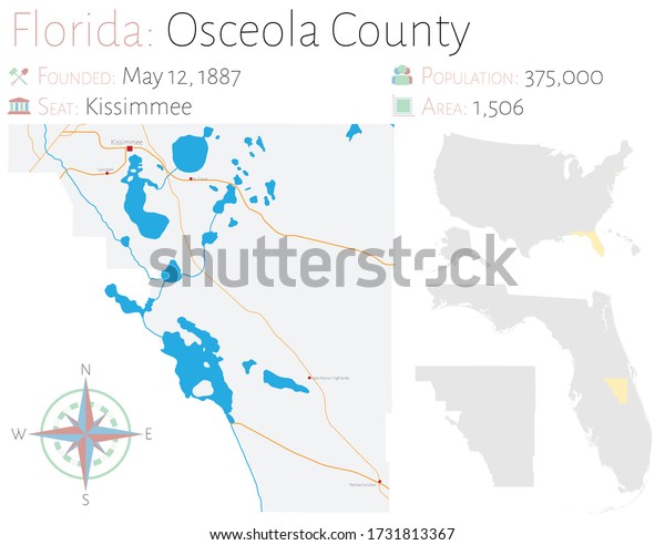 Large Detailed Map Osceola County Florida Stock Vector (Royalty Free ...