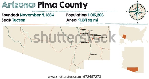 「Large Detailed Map Pima County Arizona」のベクター画像素材（ロイヤリティフリー） 672457273 ...