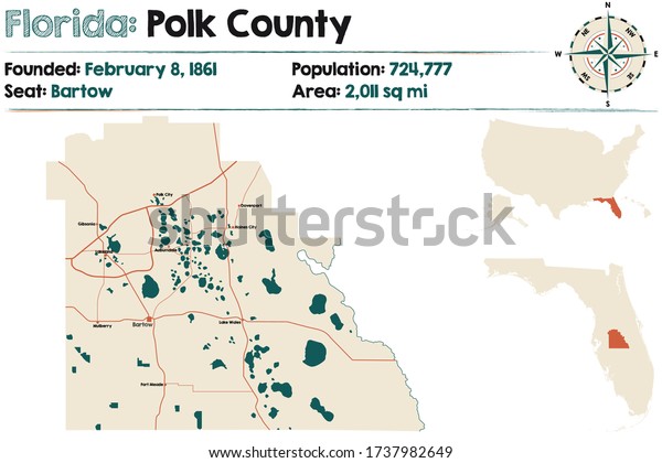 Large Detailed Map Polk County Florida: เวกเตอร์สต็อก (ปลอดค่าลิขสิทธิ์ ...